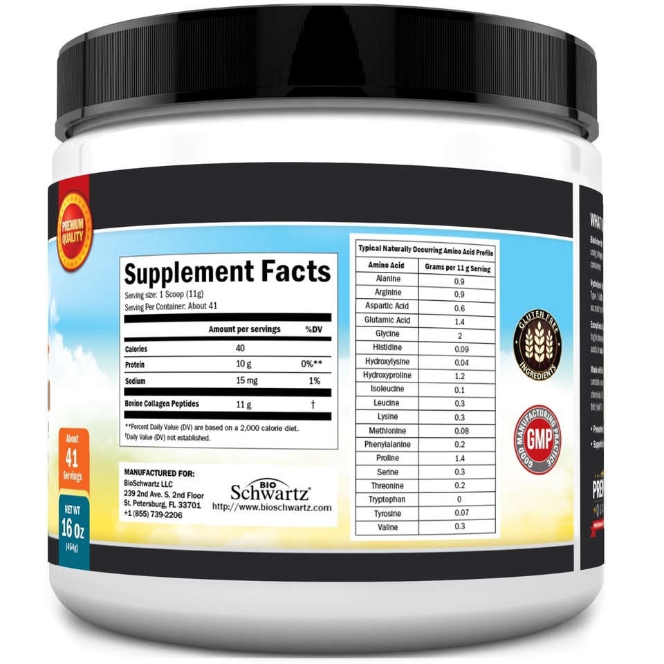 BioSchwartz Collagen Peptides Bio+ Powder Grass Fed, Skin Hair ...