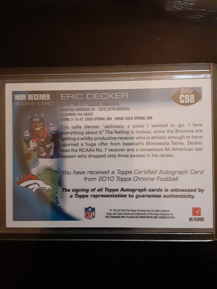 2010 Topps Chrome Eric Decker Autograph | eBay