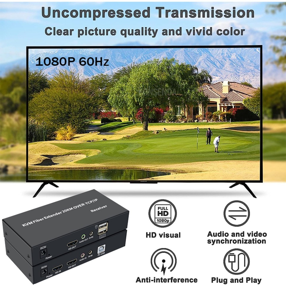 1920X1080P @60Hz HDMI KVM Fiber Extender over SC Fiber Optical Cable to ...