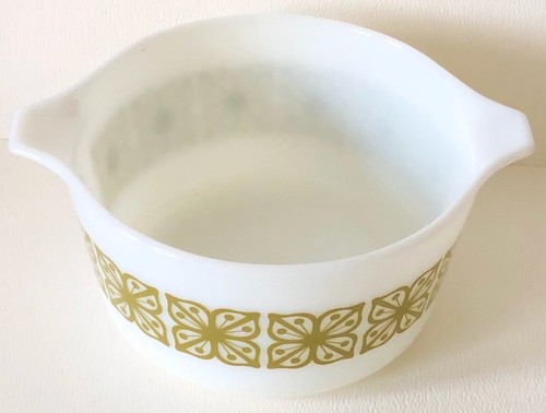 Vintage Pyrex Glass 473 Green Flowers 1 Quart Casserole Dish Ovenware ...