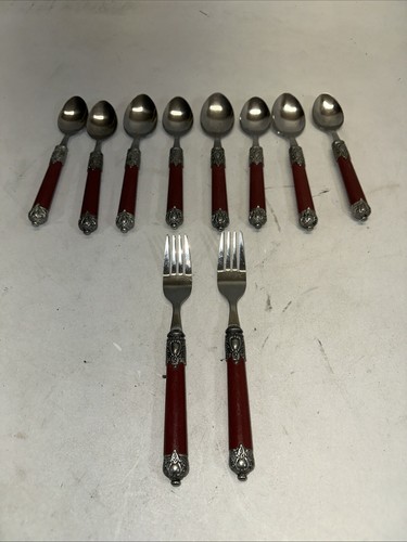 10 Hampton Silversmiths Stainless Stella Red Handles Silverware ...
