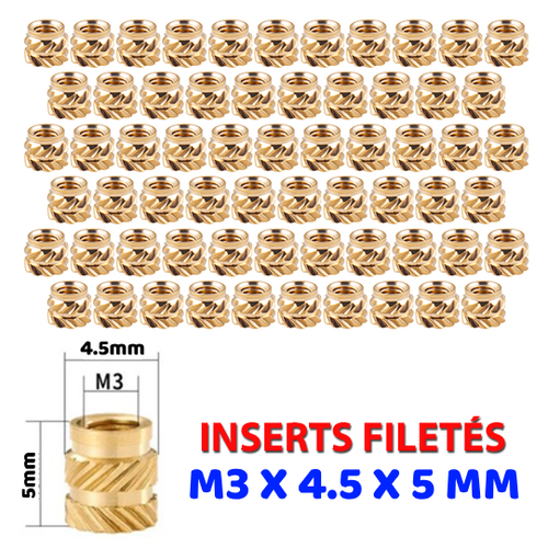 Mini Threaded Insert Set M3x5x4.5mm Brass Knurled Nut for 3D Parts ...