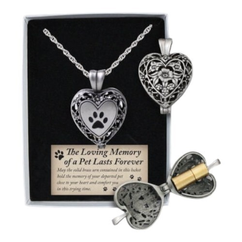 Dog Cat Pet Memorial Heart Locket, Pet Paw Chain Locket, Pet Memorial ...