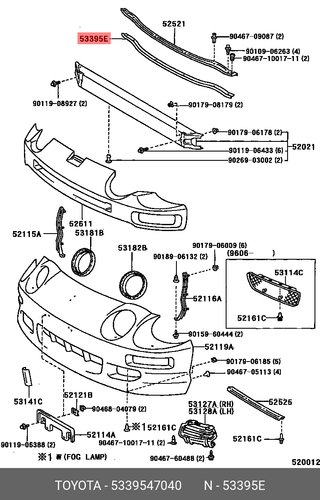 Genuine OE seal, hood to front end panel, 5339547040 for TOYOTA 53395 ...
