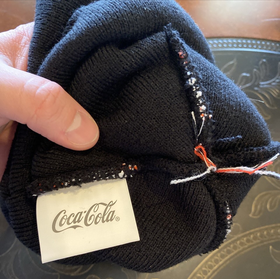 NEW Genuine Coca Cola Coke Logo Black Red Knit Pom Beanie Hat Cap Adult ...