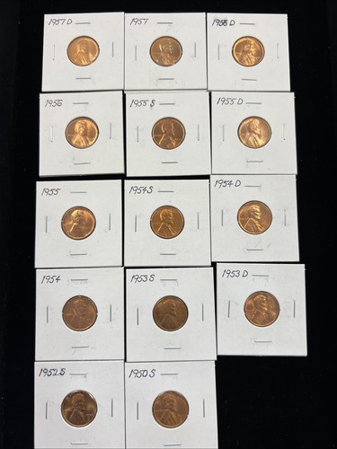 14-Coin Lot - Lincoln Wheat Cents - 1950s / BU / Beautiful Set! - No ...