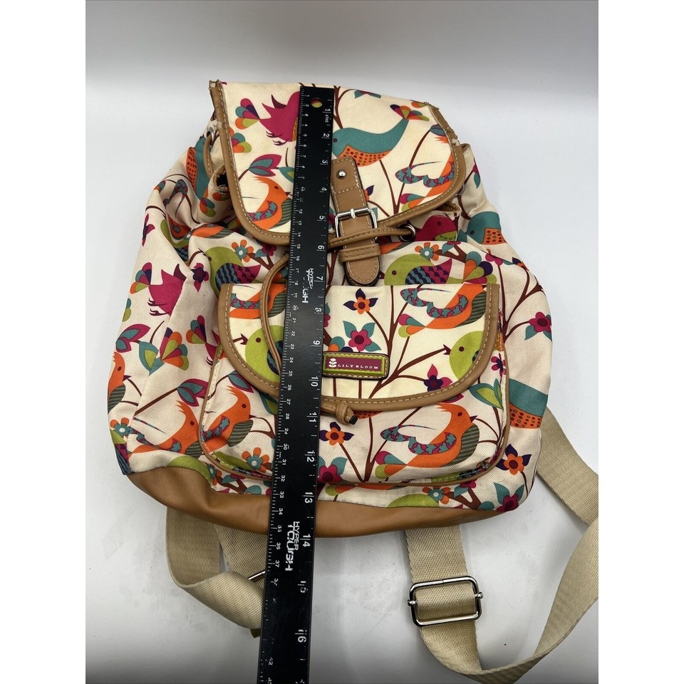 Lily Bloom Backpack Purse Beige Brown Multi Color Birds Floral Design ...