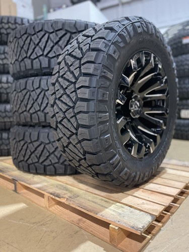 20x10 Fuel Quake D828 Black Wheels 35" Nitto AT Tires 8x6.5 Dodge Ram ...