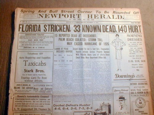 7 original 1928 headline newspapers GREAT FLORIDA OKEECHOBEE HURRICANE ...