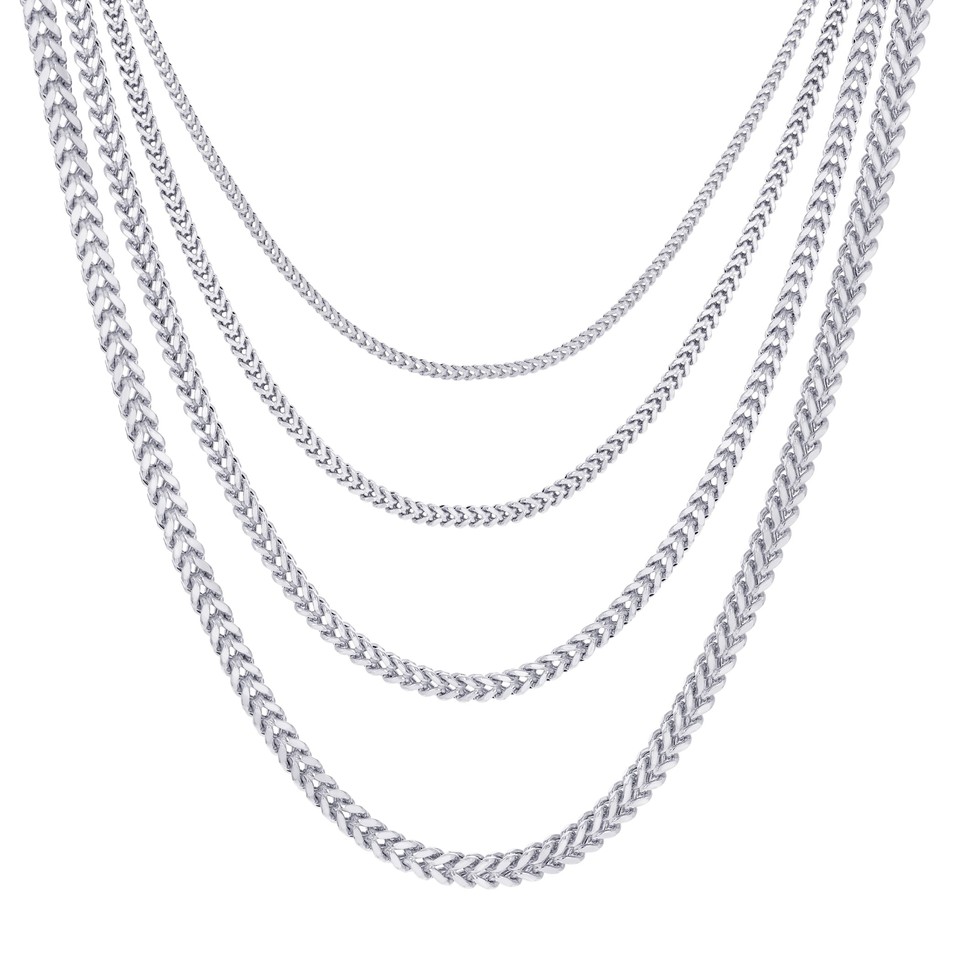 10K White Gold 1.5mm-3mm Franco Box Wheat Chain Necklace Mens Womens 16 ...