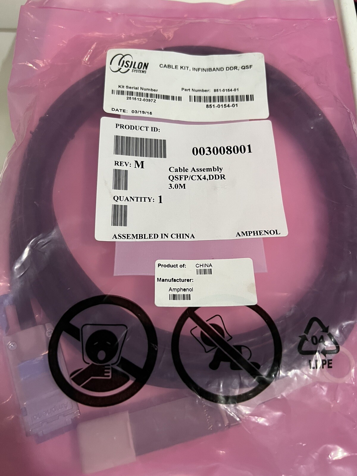 Isilon Systems Cable Kit, Infiniband DDR, QSF. QSFP/CX4,DDR 3.0M | eBay UK