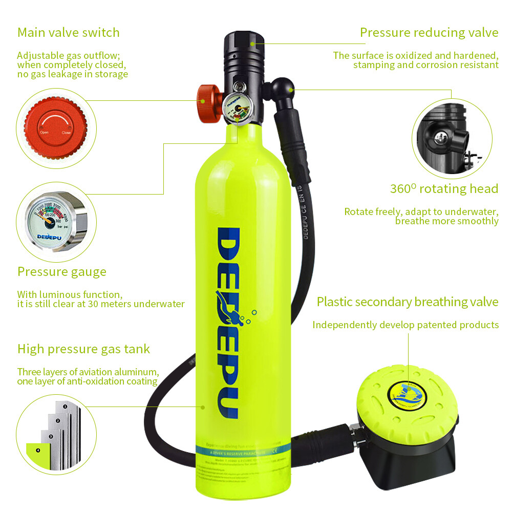 Mini Scuba Tank, 3000PSI 1L Portable Diving Tank, Diving Gas Cylinder ...