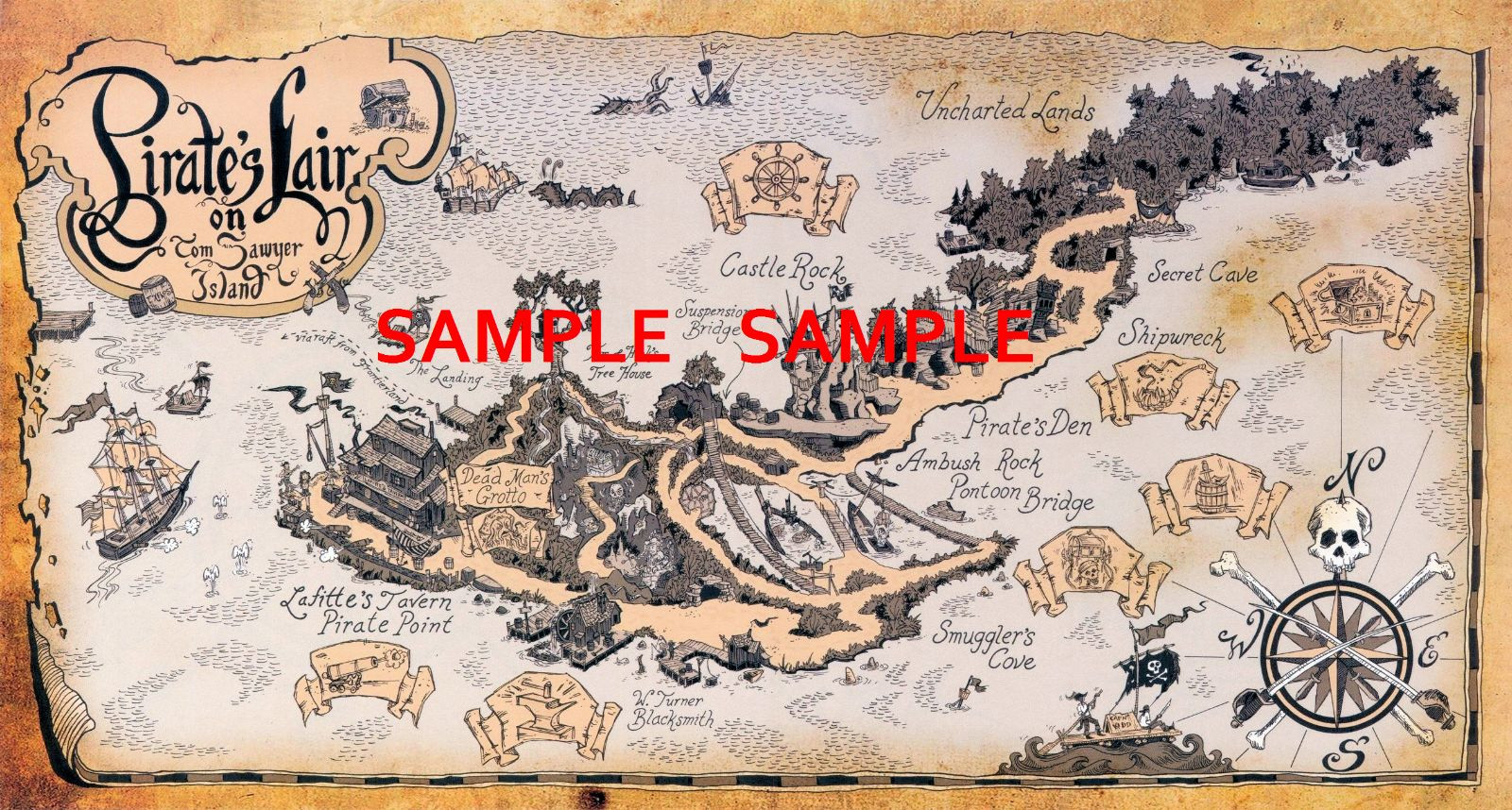 Disney Pirate's Lair Map on Sawyer's Island 11" x 17" Collector's ...