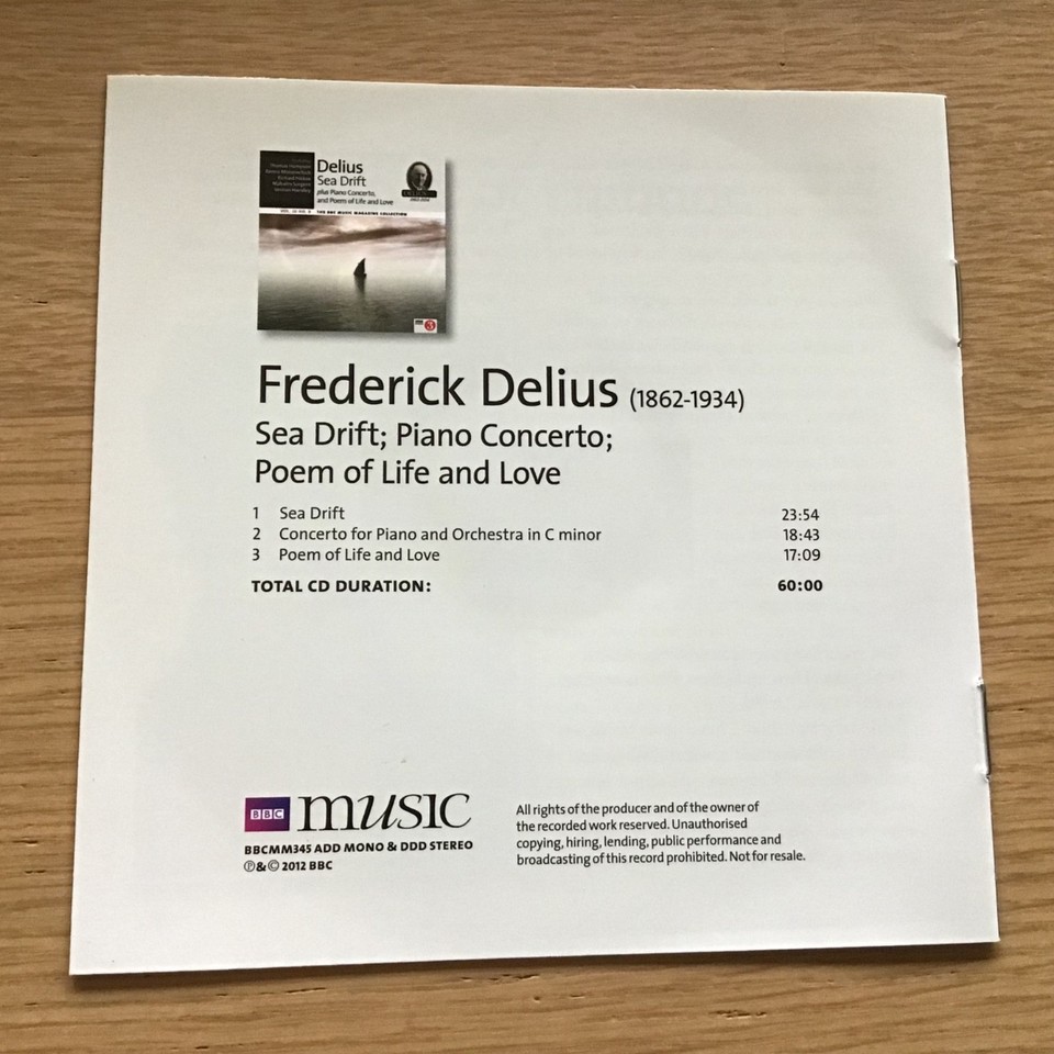 Delius Sea Drift Plus Piano Concerto and Poem of Life and Love BBC ...