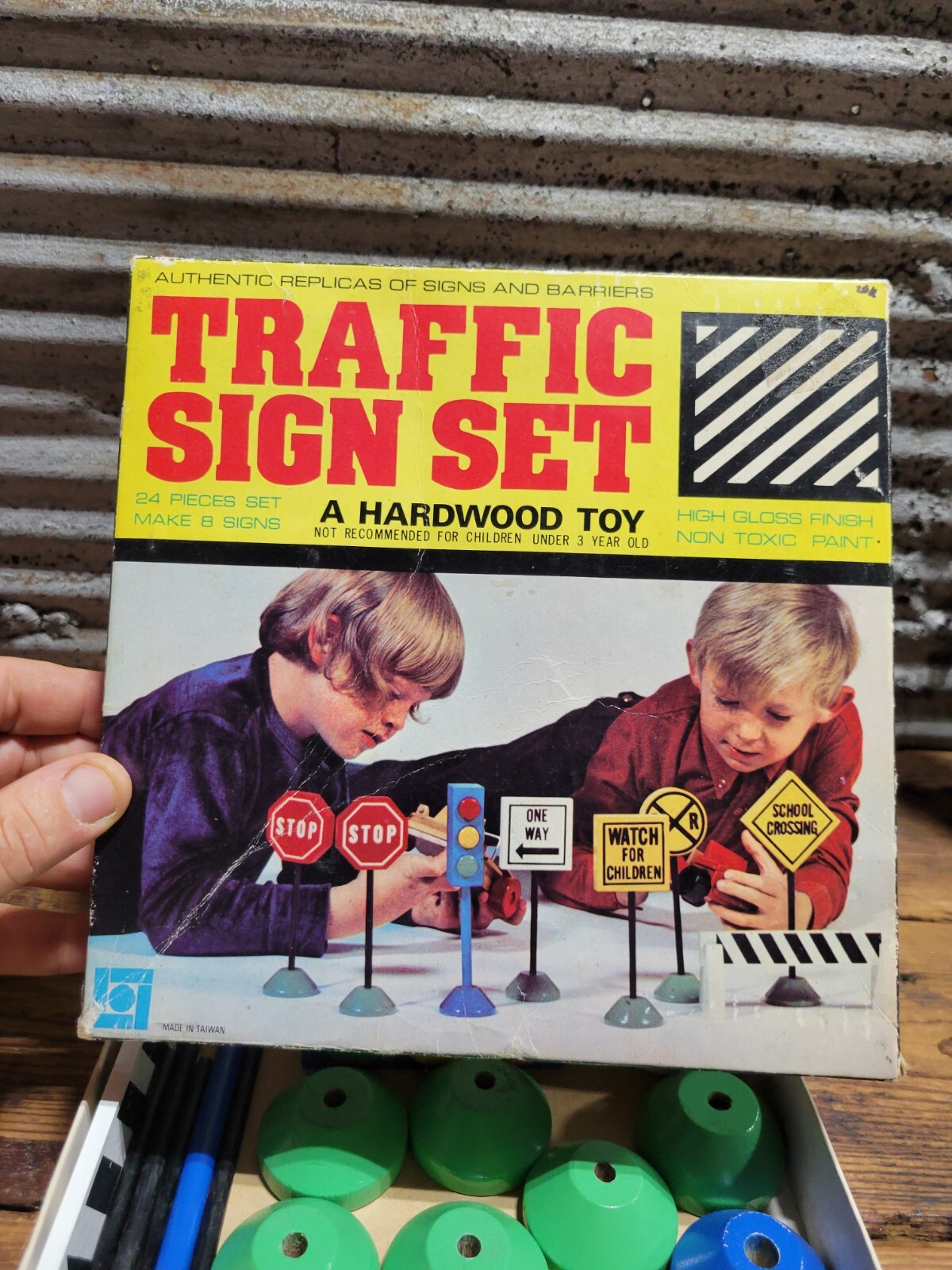 Vintage 1970s High Gloss Paint Wood Traffic Sign TOY Set Car Road ...