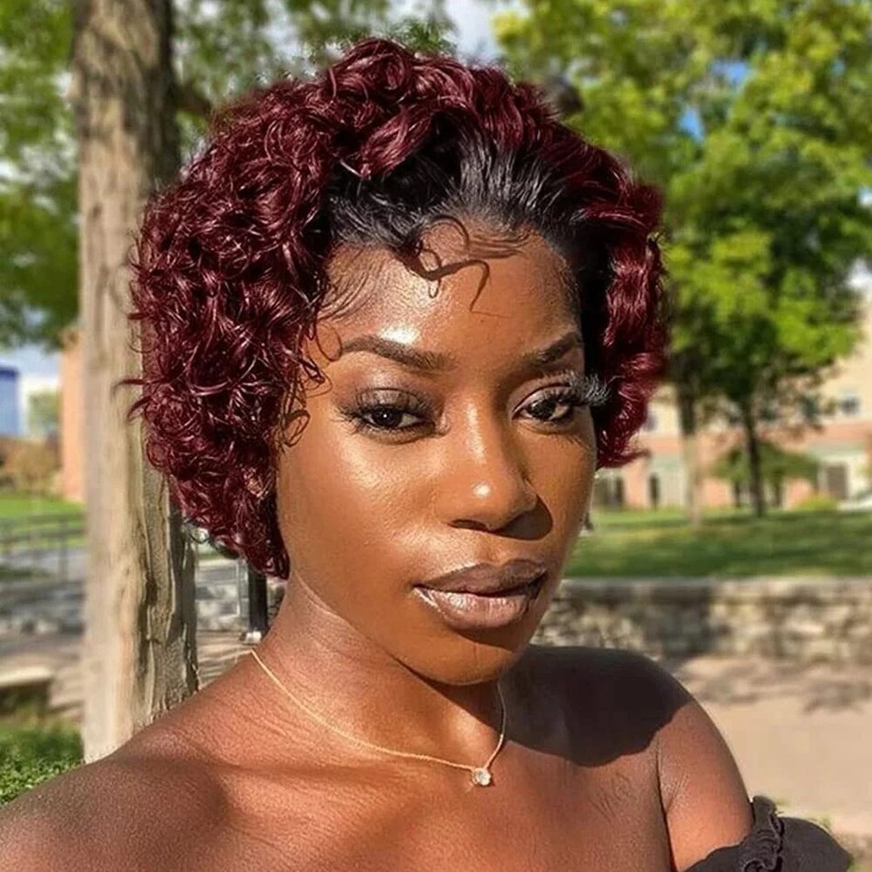 Pixie Cut 100% Human Hair Wigs 13x1 Lace Front Wigs Short Water Wave ...