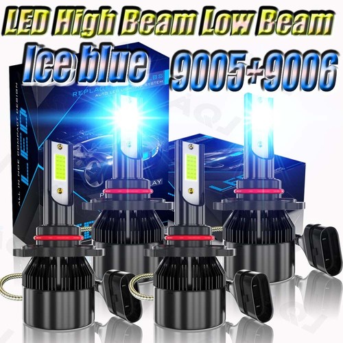 9005 9006 LED Headlights Kit Combo Bulbs Blue 8000K High Low Beam Super ...