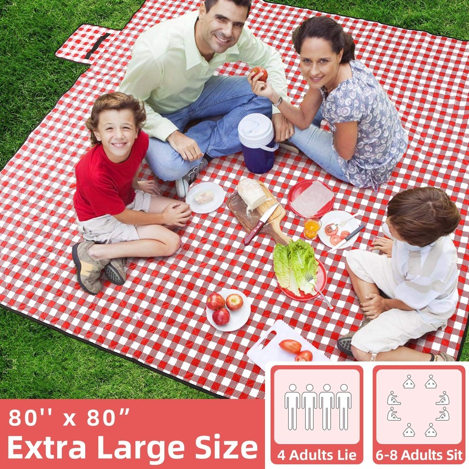 ZAZE 80x80in Extra Large Waterproof Picnic Blanket Red White Checkered ...
