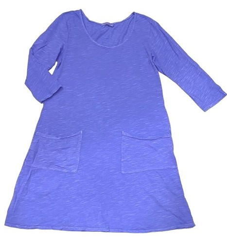 FRESH PRODUCE Small PERI BLUE $64 DALIA Jersey Cotton POCKETS 3/4 Dress ...