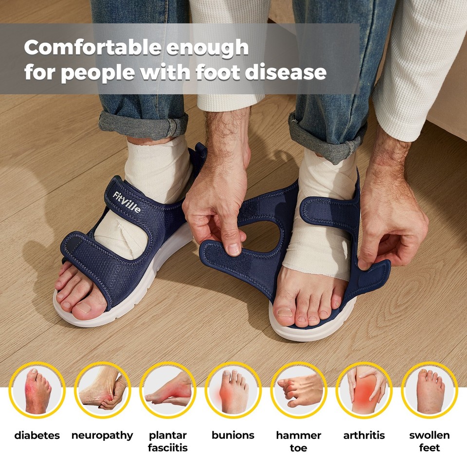 FitVille Men Diabetic Sandals Wide Width Edema Shoes w/ Adjustable ...