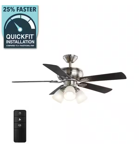 Hampton Bay Riley 44 in. Indoor LED Brushed Nickel Ceiling Fan / Remote ...