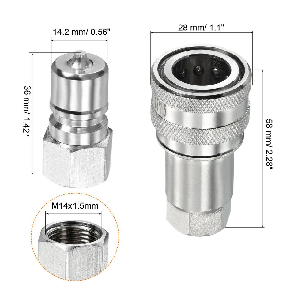 1 Set Hydraulic Quick Connect Coupler M14x1.5mm Female Thread Pipe ...