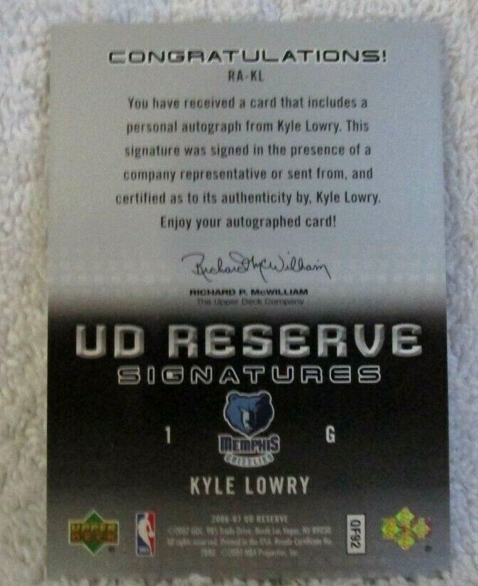 Kyle Lowry 2006-07 UD Reserve Signatures REF ROOKIE Autograph!Raptors ...