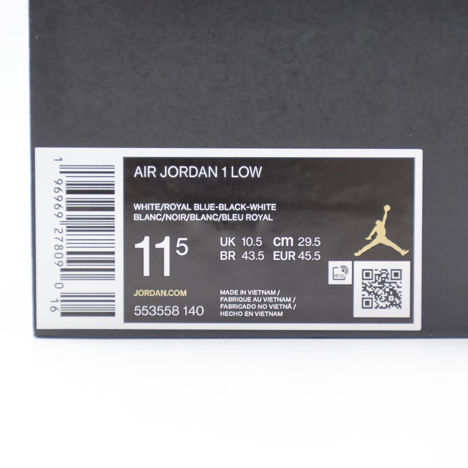 553558-140 Nike Air Jordan 1 Low Black White Alternate Royal Toe Blue ...