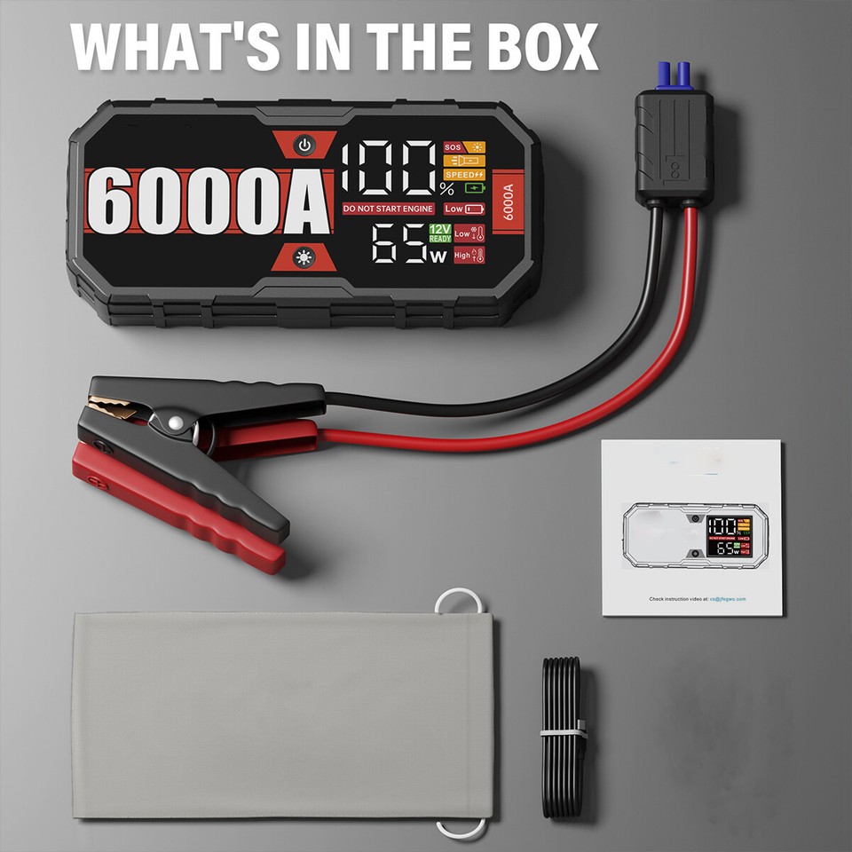 Portable 6000A Battery Booster Pack Charger Power Jump Starter Box ...