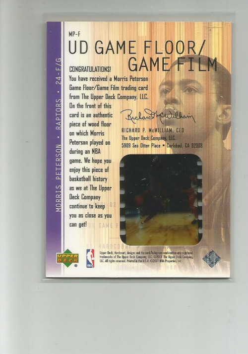 2001-02 UPPER DECK HARDCOURT UD GAME FILM/FLOOR #MPF MORRIS PETERSON | eBay