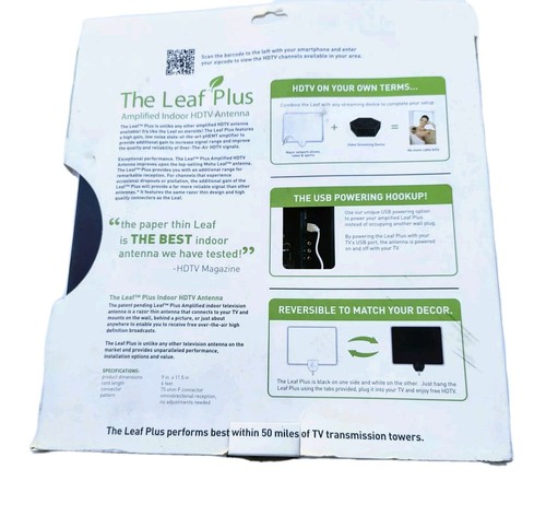 The Leaf Plus Amplified Indoor HDTV Full 1080p 50 Mile Range Paper Thin ...