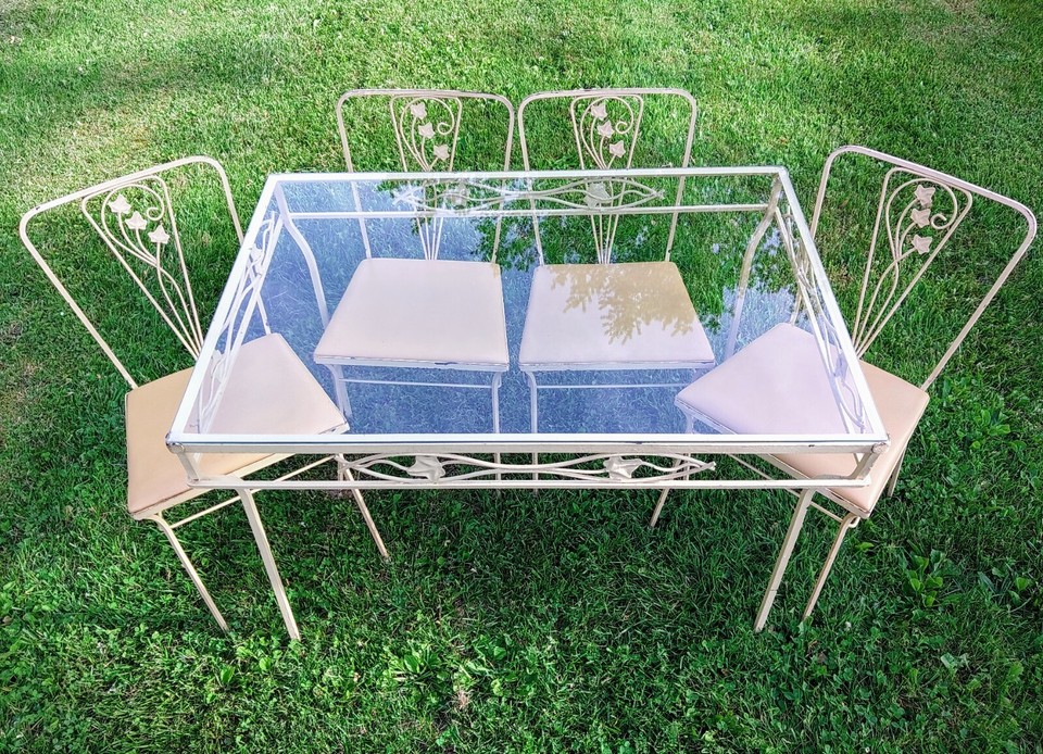 Vintage MCM Wrought Iron Glass Top Salterini Woodard Patio Furniture ...