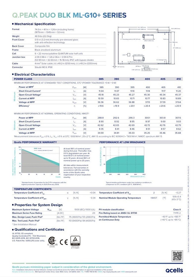 QCELLS Q.PEAK DUO BLK ML-G10 400W NEW Residential Solar Panels (15 ...