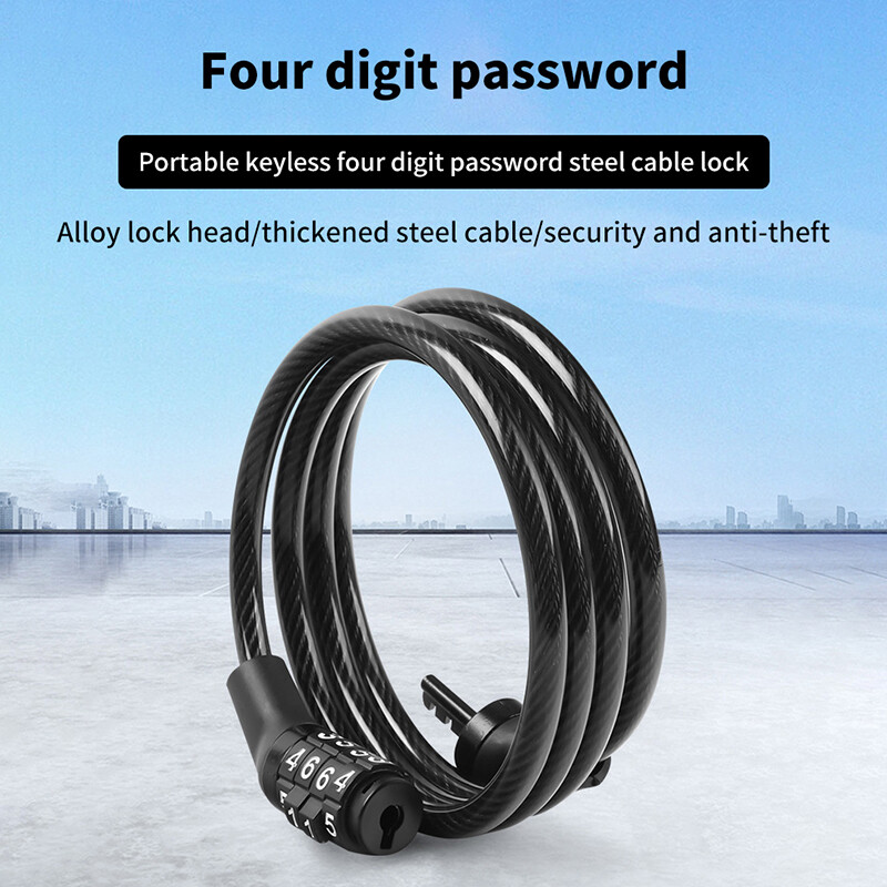 1M Bicycle Lock, 4-Word Password, Steel Wire Lock, Universal Anti-Theft ...