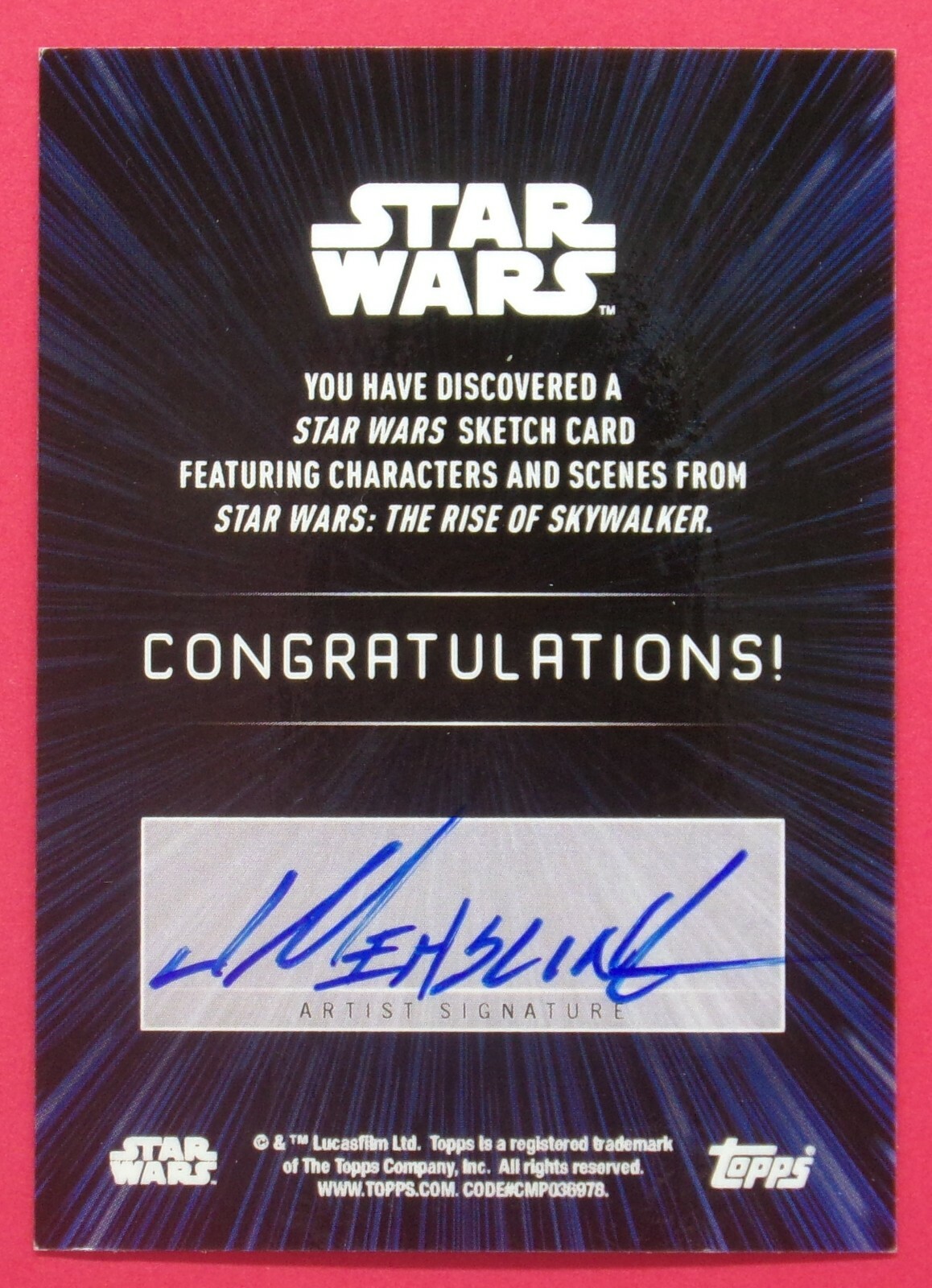 2019 Star Wars Rise Skywalker Jim Mehsling Auto 1/1 Sketch First Order ...