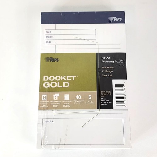 Tops Docket Gold Planning Pads Heavy Paper Weight 6 Tablets/40 Sheets ...