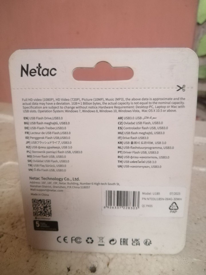 Netac-USB 3.0 Flash Drive U185 64GB for Smart TV, Media Players Laynard ...