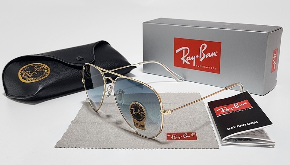 New Ray-Ban RB3025 Aviator Pilot Sunglasses Gold Frame Gradient Blue ...