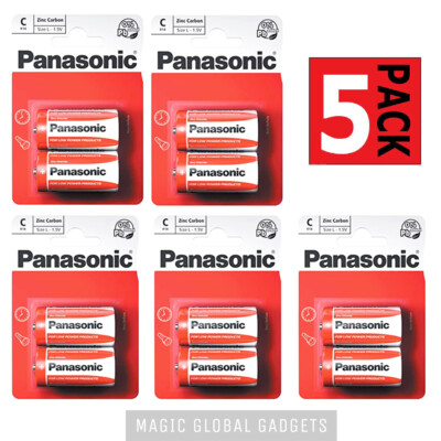 10 X PANASONIC ZINC C SIZE CARBON BATTERIES R14 1.5V MN1400, MX1400 ...