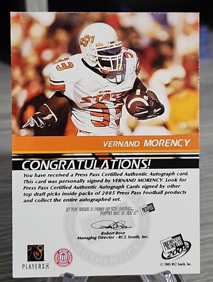 Vernand Morency 2005 Press Pass Autograph Blue /50 Rookie RC Oklahoma ...