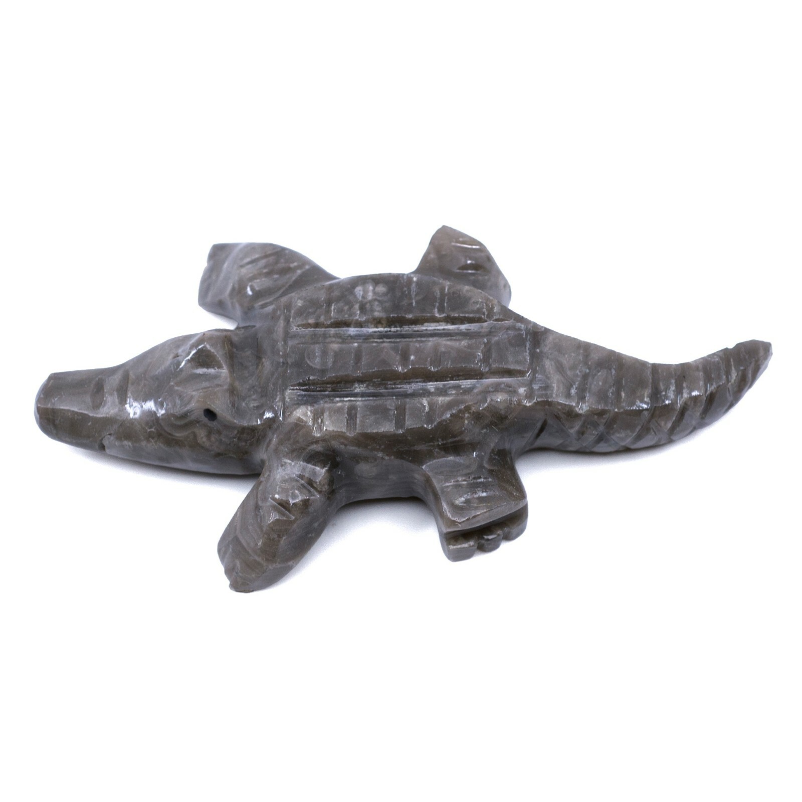 Hand Carved Gray Marble Stone Alligator Crocodile Figurine Carving 3.75 ...