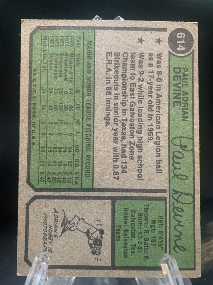 1974 Topps Adrian Devine Rookie Atlanta Braves #614 | eBay