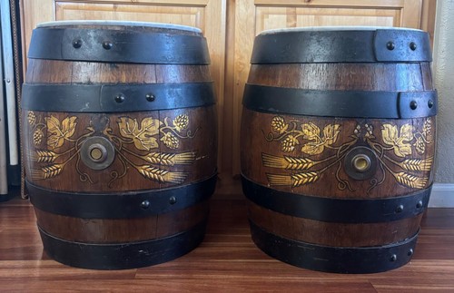 Antique Beer Keg Barrel End Table Lowenbrau Germany Octoberfest Man ...