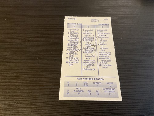 STRAT-O-MATIC Card Signed Tim Pugh 1992 Reds | eBay