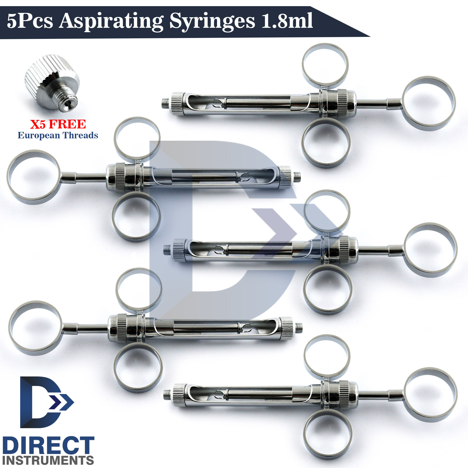 5 Pieces Dental Aspirating Syringes Anesthetic 1.8ml Triple Ring ...