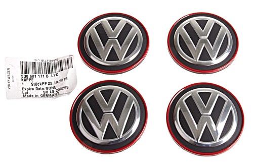 Genuine VW Golf R32 GTI 5G Rabbit Wheel Center Hub Caps Chrome + Red ...