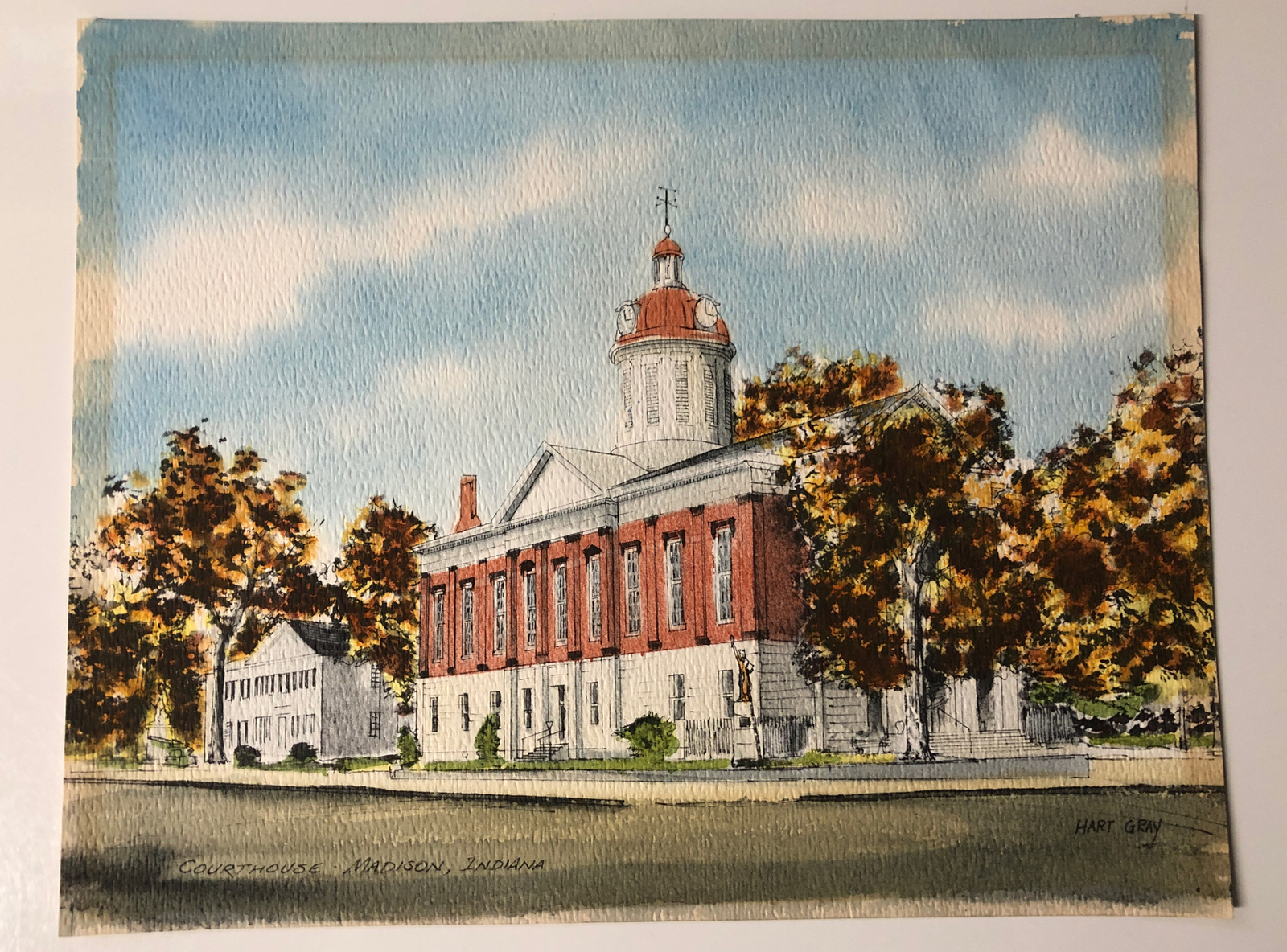 Vintage MADISON INDIANA Courthouse HART GRAY PRINT WATERCOLOR HAND ...