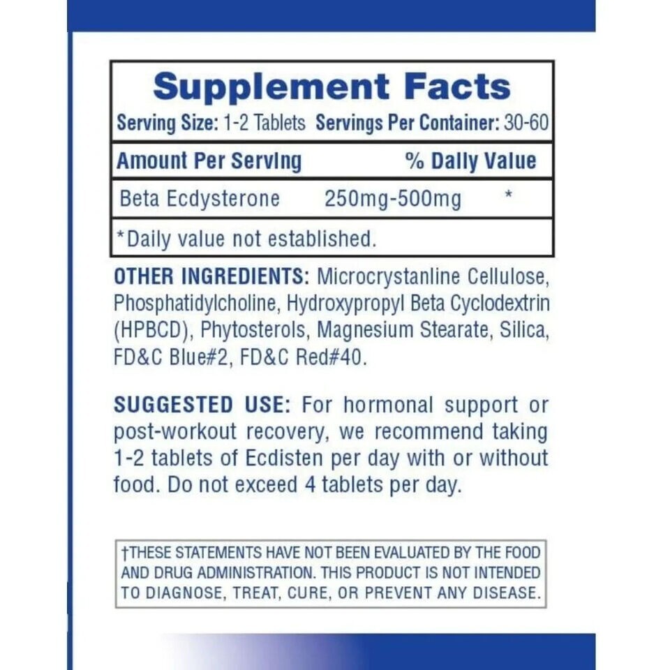 Hi-Tech Pharmaceuticals Ecdisten Beta Ecdysterone 250mg Lean Muscle 60 ...