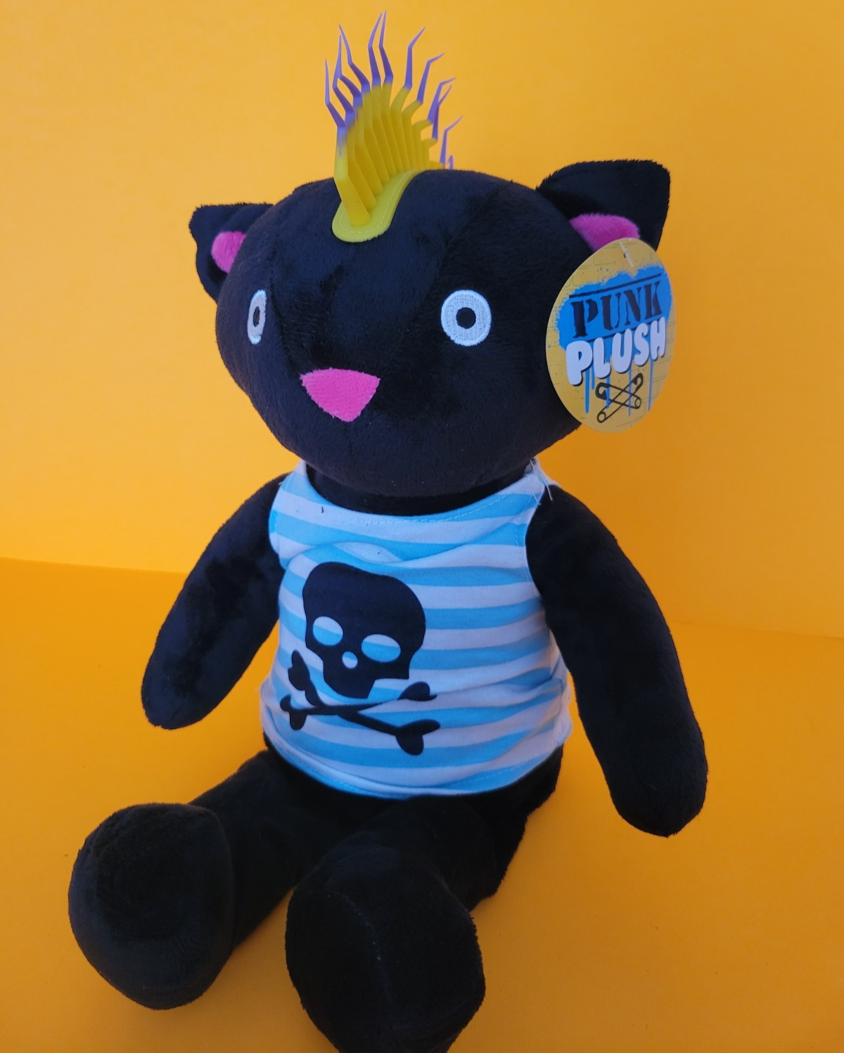 18" Punk Plush Black Cat with Mohawk Doll Rubber Hair NWT Stuffed ...