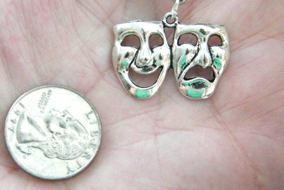 Comedy Tragedy Masks Necklace Theater THESPIAN Silver Actors Charm 24 ...